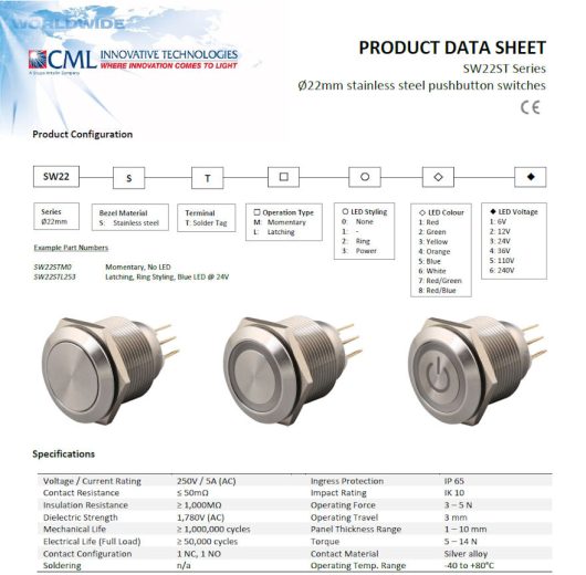 CML Pushbuttons Switch Range - UK Electrical Distributors - E. Preston ...